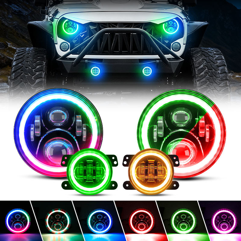 Jeep Wrangler Color Changing Halo Headlights + Fog Lights