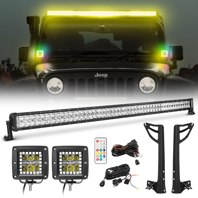 Jeep Wrangler JK 52 Inch LED Light Bar + 2 Work Lights kit