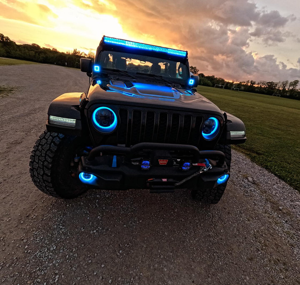 Jeep Wrangler JL 52 Inch RGB Light Bar + 2 Work Lights kit
