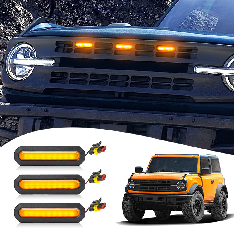 Amber LED Grille Lights Kit for 2021-Later Ford Bronco Base & Black Di